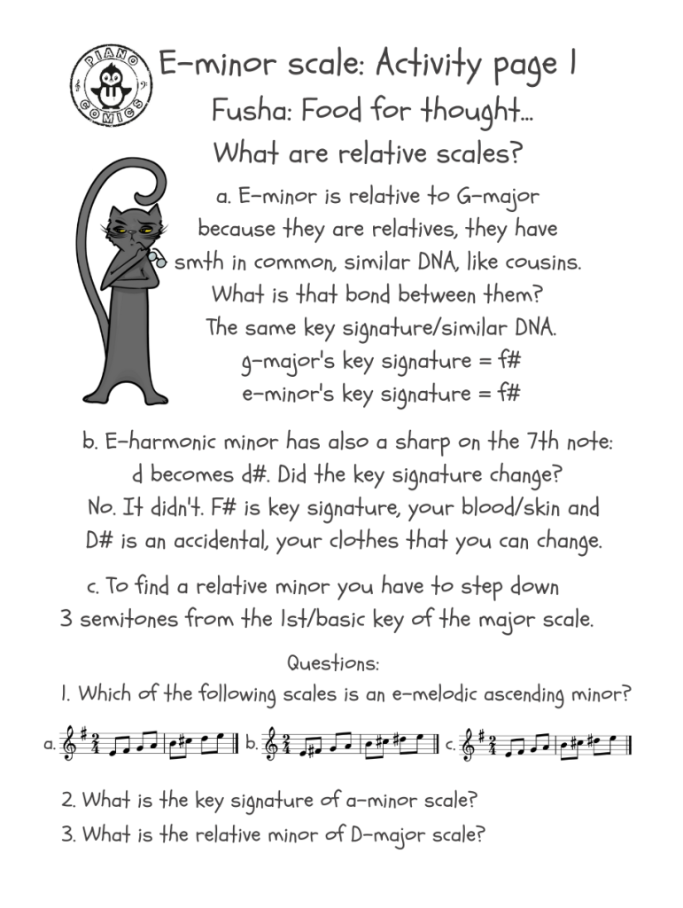 Piano Comics free Activity Pages for Minor Scales with the same ...